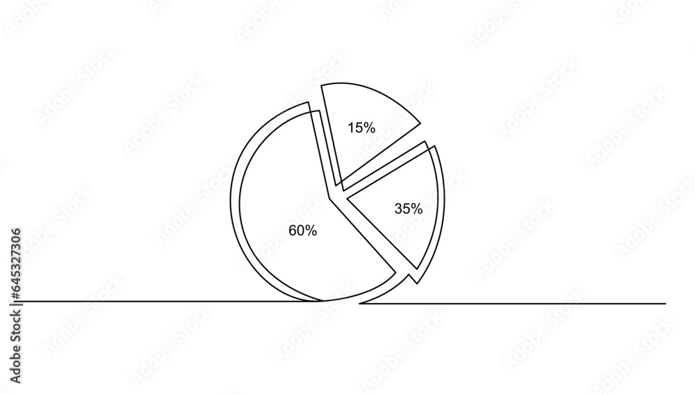 continuos lineart drawing percentage pie chart for business growth ...