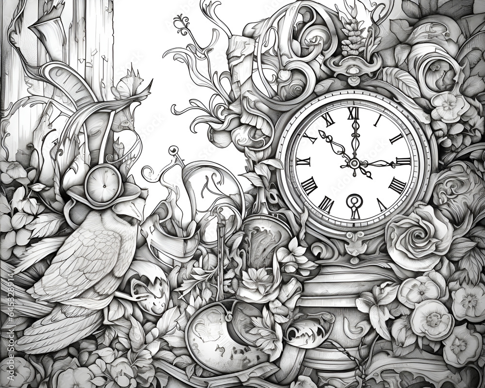 Beautiful Clock Drawings, beautiful clock desinge with flower coloring ...