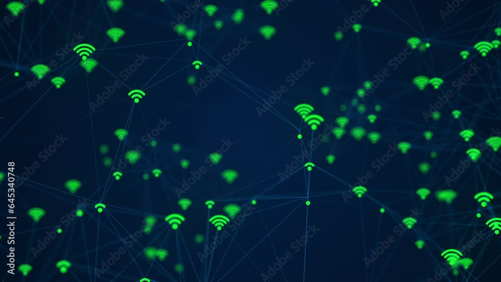 Wi-fi network connections concept background with flashing blue wi-fi ...