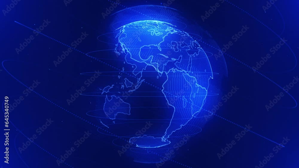 Spinning blue digital globe motion background animation. Global data ...