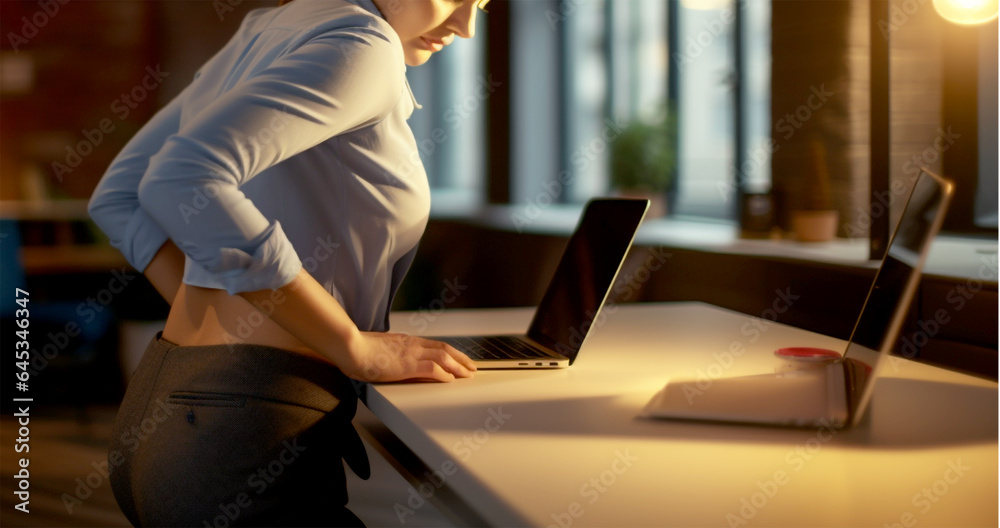 a woman finds it difficult to get up from her desk after a long day of ...