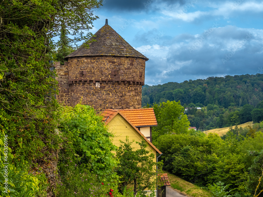 Ruins of the Trendelburg castle, in the Wester Mountains near Kassel ...