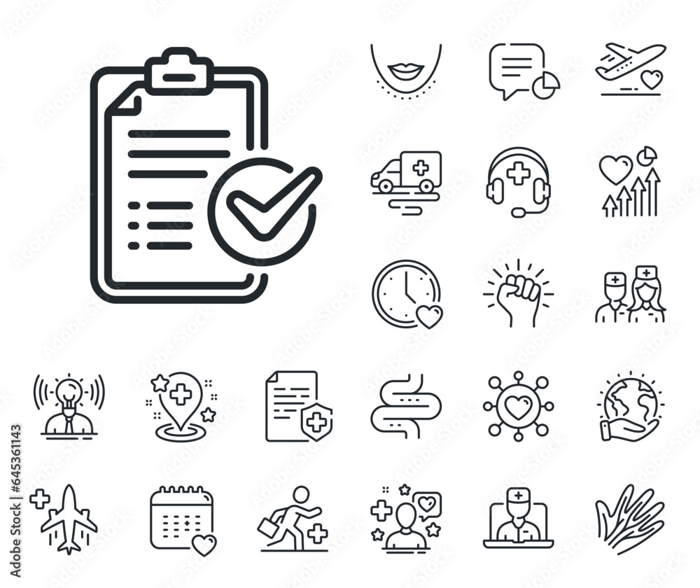 Report sign. Online doctor, patient and medicine outline icons. Survey ...