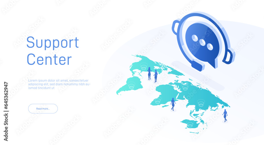 Support service concept or call center in isometric vector illustration ...
