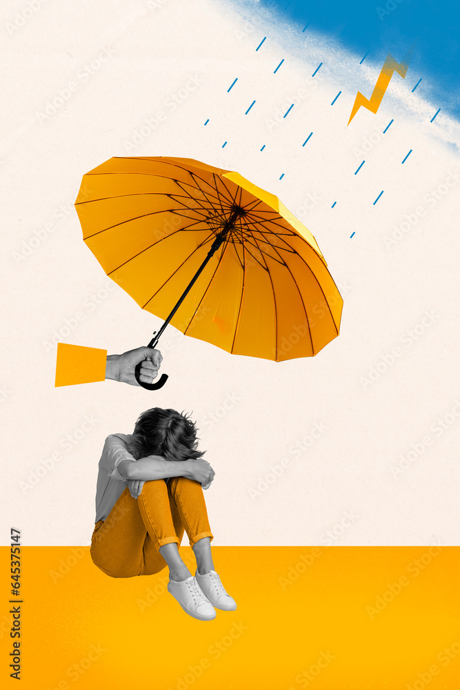 Vertical creative composite photo collage of arm hold parasol cover ...