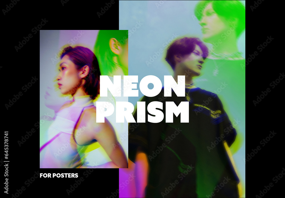 Neon Prism Poster Photo Effect Mockup Stock Template | Adobe Stock