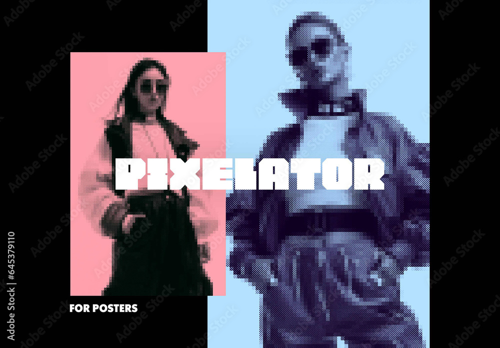 Pixel Poster Photo Effect Mockup With Generative AI Preview Stock ...