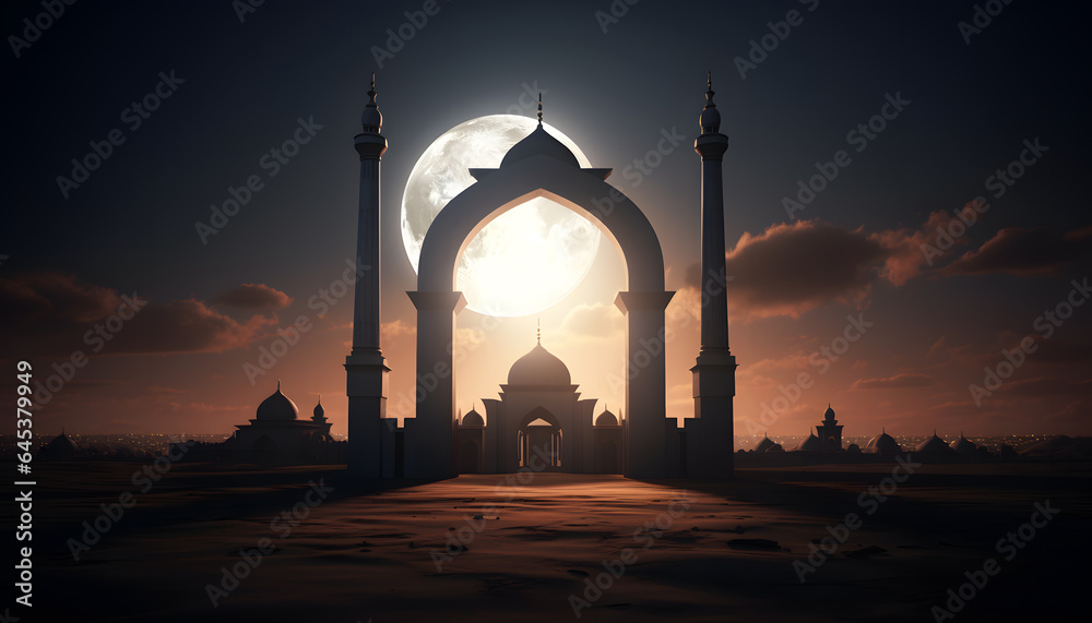 Gates ajar revealing a mosque tower Stock Illustration | Adobe Stock