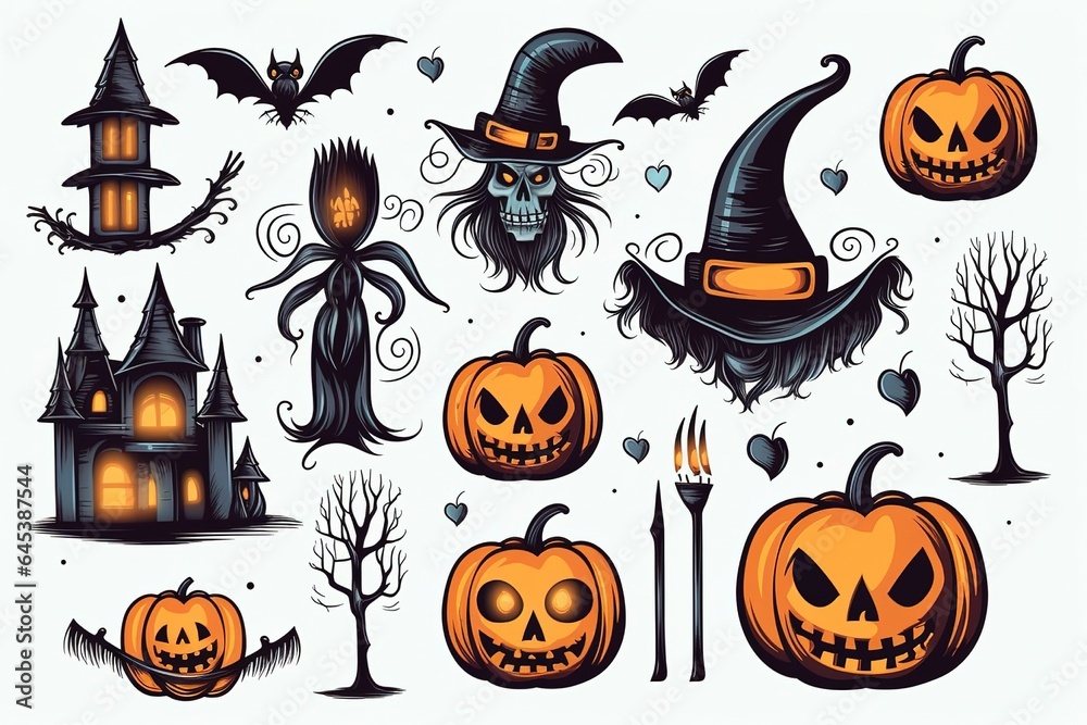 icon sets of halloween on white background. explore a spooky halloween ...