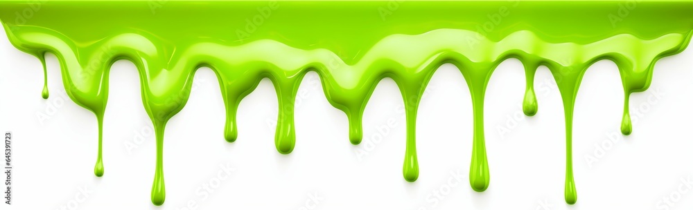 Bright Green Slime Dripping from Top Isolated on White Background ...