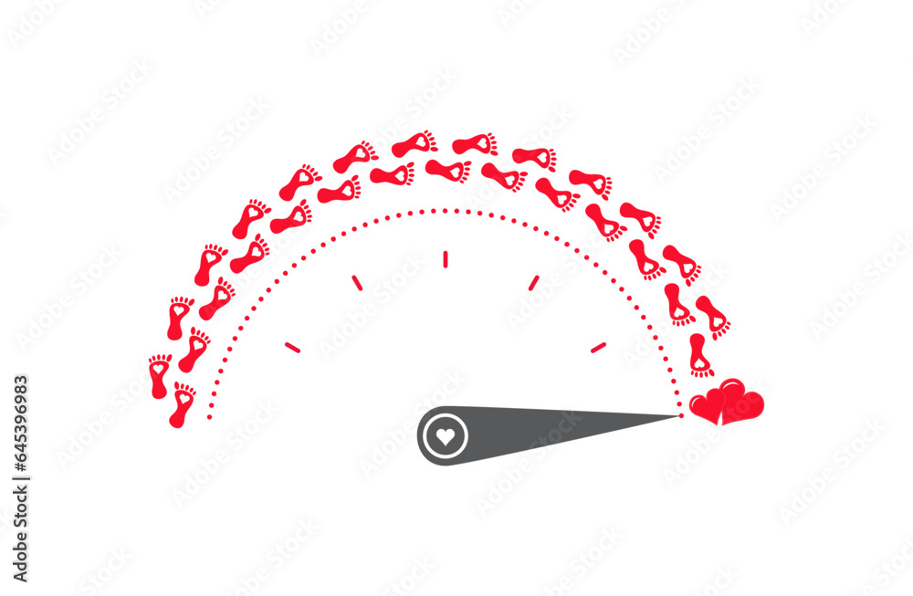 Love level quality meter vector illustration with indicator, footprints ...