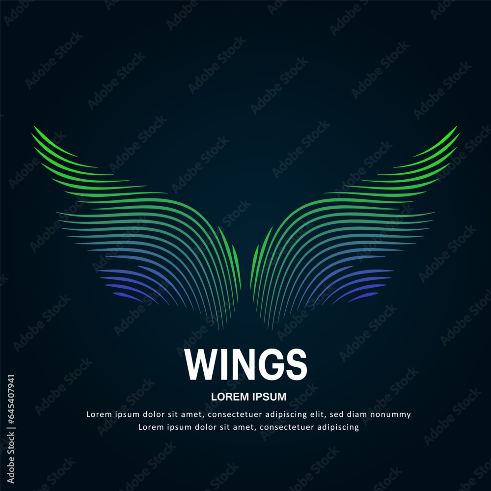 Vector logo wings color silhouette on a dark background. wings shape ...