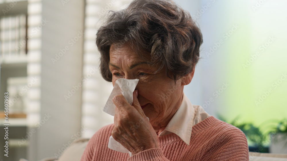 Caucasian sick grandmother unwell senior woman at home unhealthy old ...