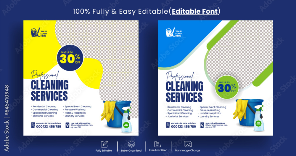 Cleaning service social media posts banner, business promotional ads ...