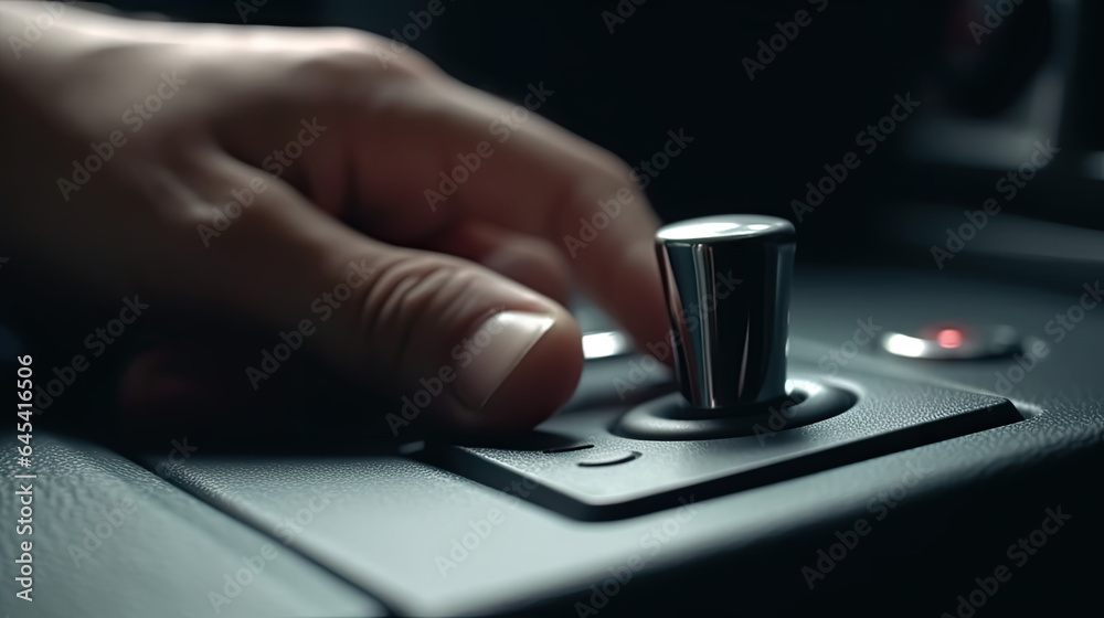 Hand Pushing on a smart start button on car control engine ignition for ...