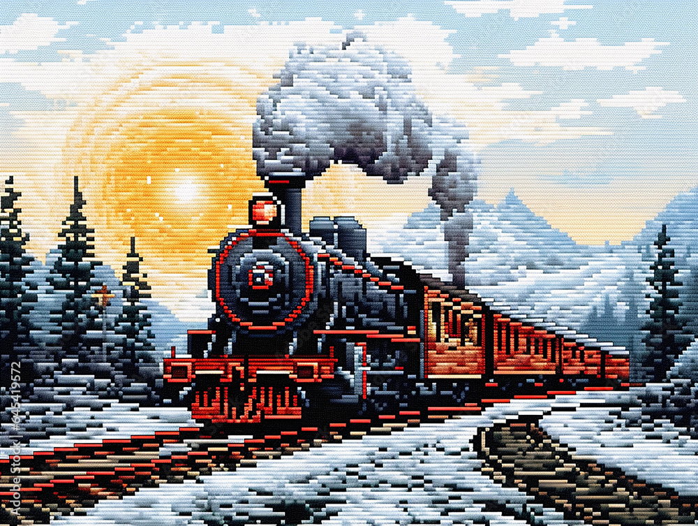 Retro train embroidery. Cross stitch pattern. Cross stitching ...
