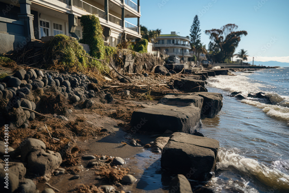 Coastal Resilience. Seawall protecting a city from rising sea levels ...