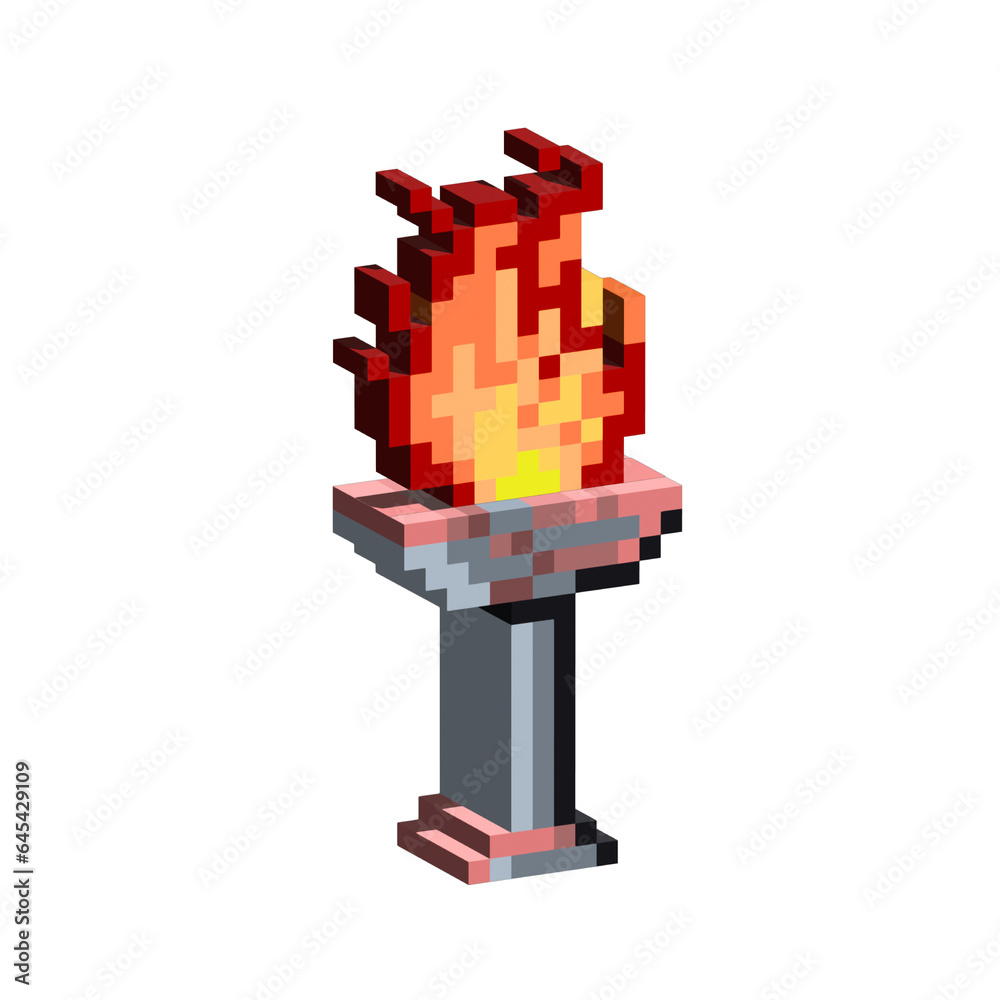 Isometric Pixel art 3d of torch halloween for items asset. red torch ...