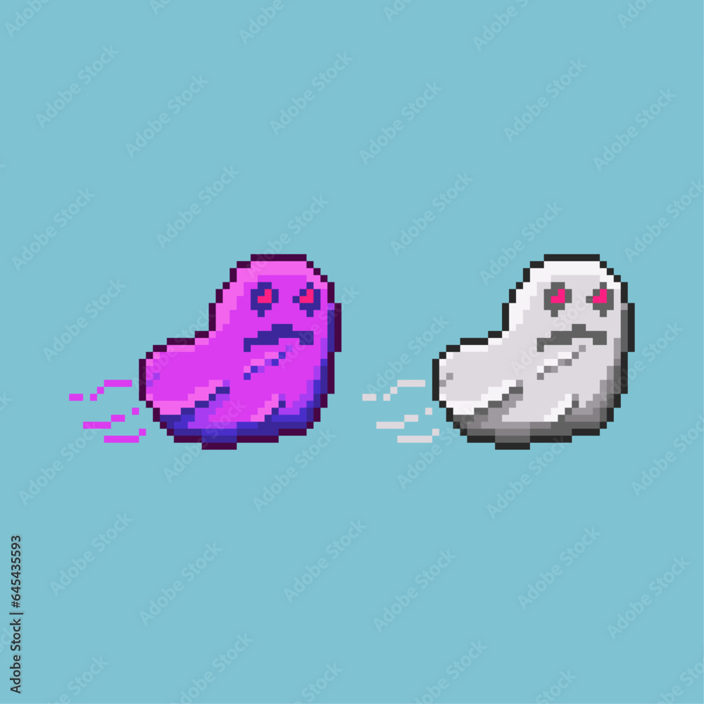 Pixel art sets of ghost of halloween with variation color items asset ...