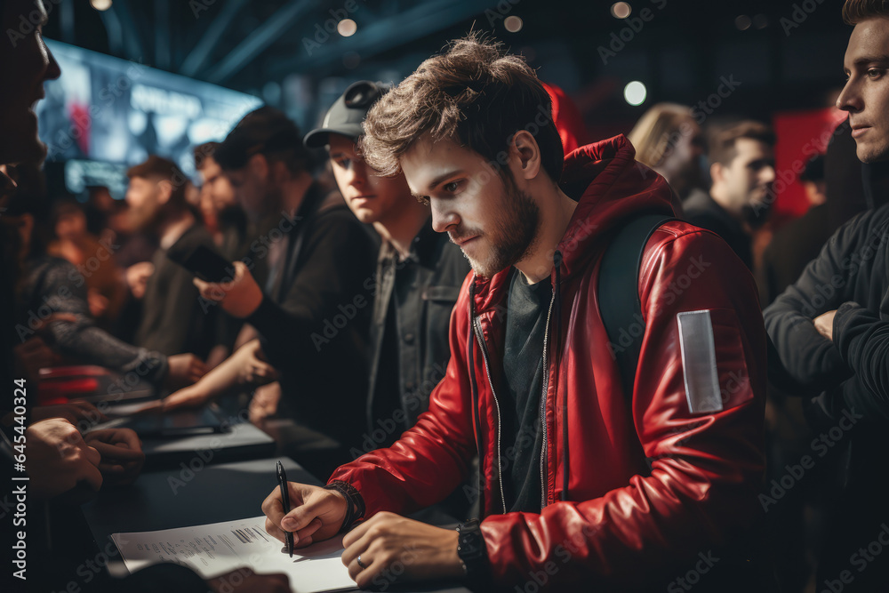 Professional esports players signing autographs for fans at a gaming ...