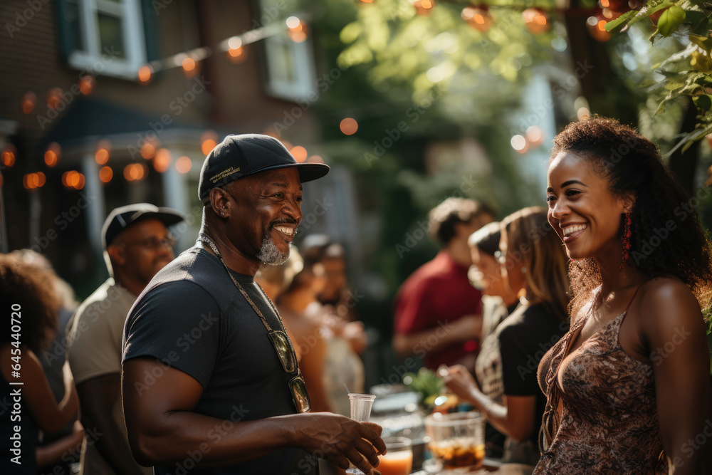 Residents participating in a community block party, fostering social ...