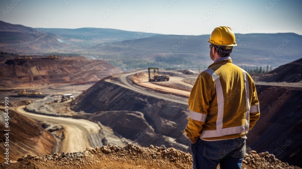image depicting a skilled copper mine worker conducting a survey in an ...