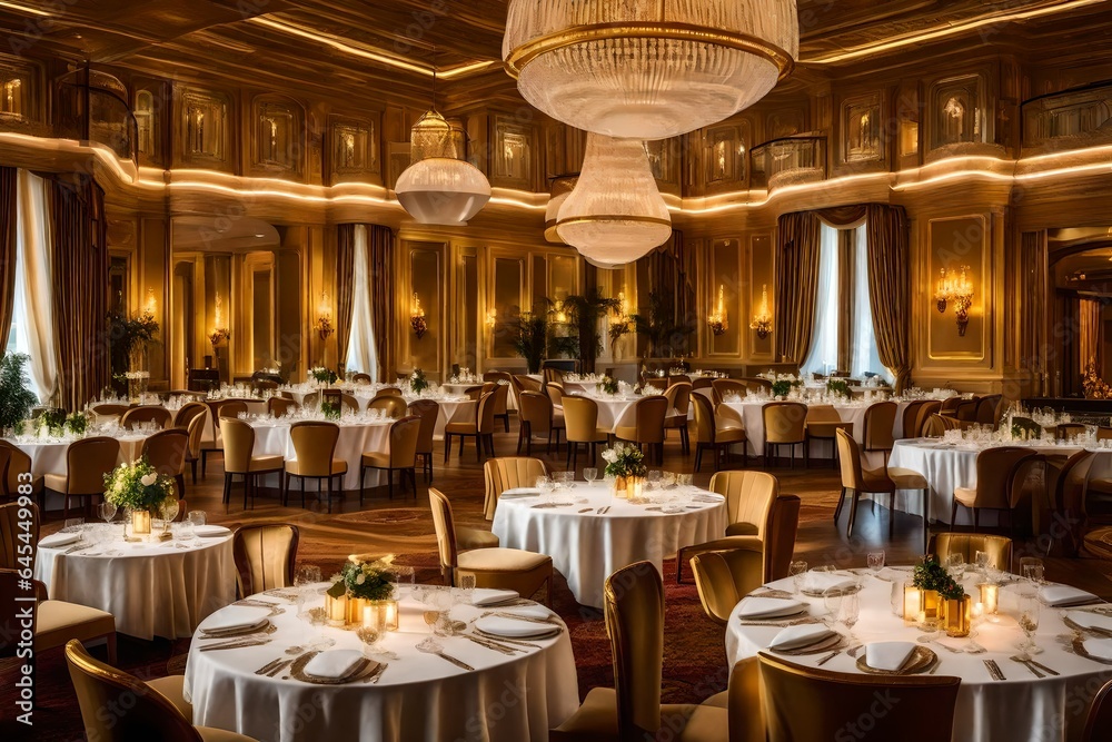 In the heart of the grand hotel, the white and golden color scheme ...