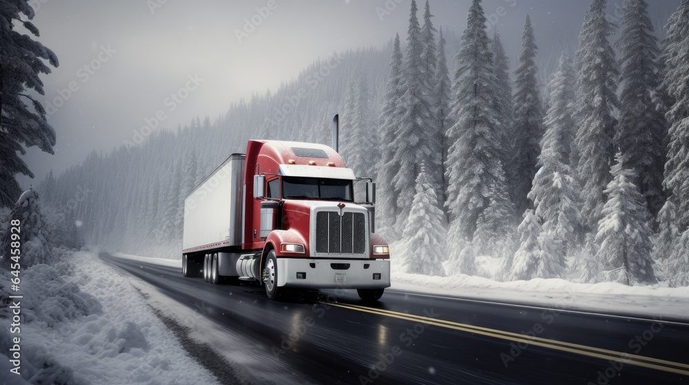 A large truck transports cargo during a winter storm. Thissymbolizes ...