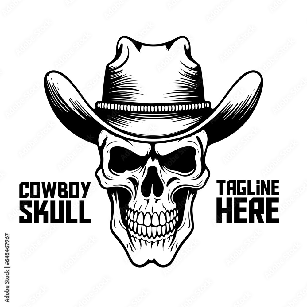 Monochrome Western Skeleton Cowboy: Skull Design for Logos, Labels ...