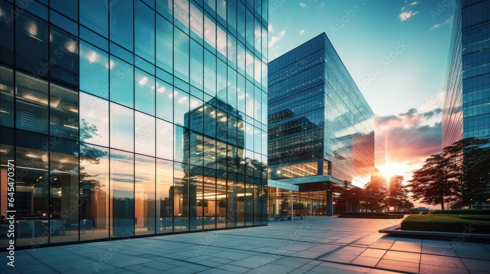captivating image of a modern office building with a sleek glass facade ...