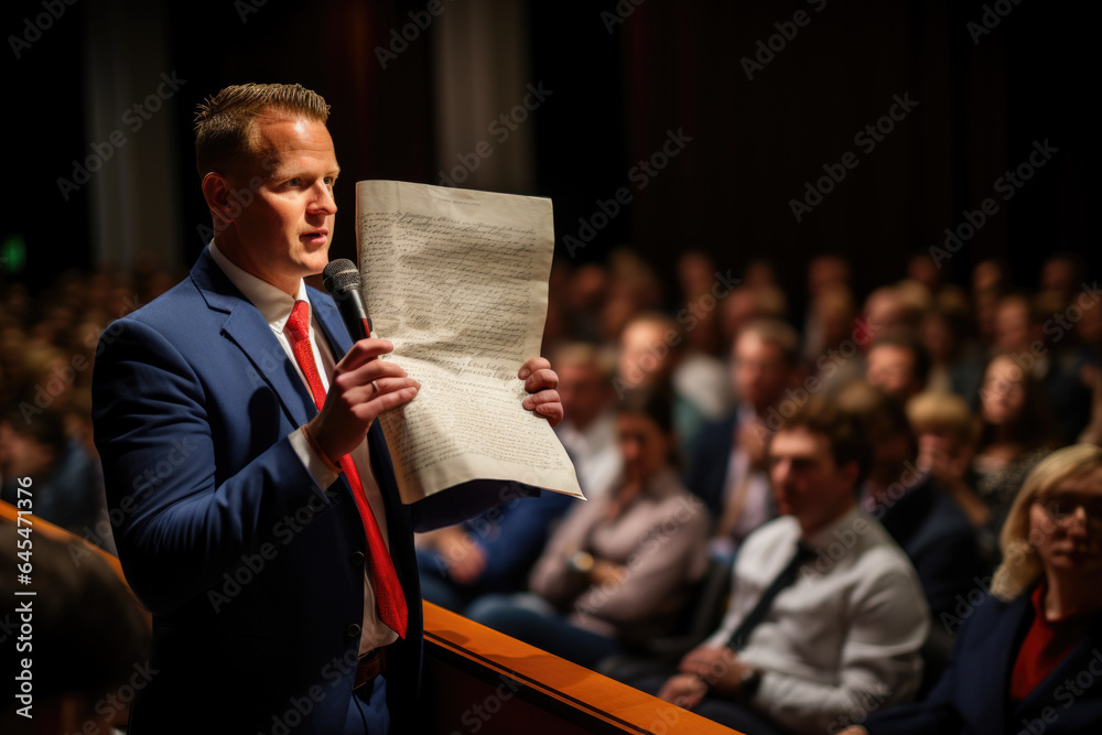 A person speaks passionately at a Constitution-themed public lecture ...