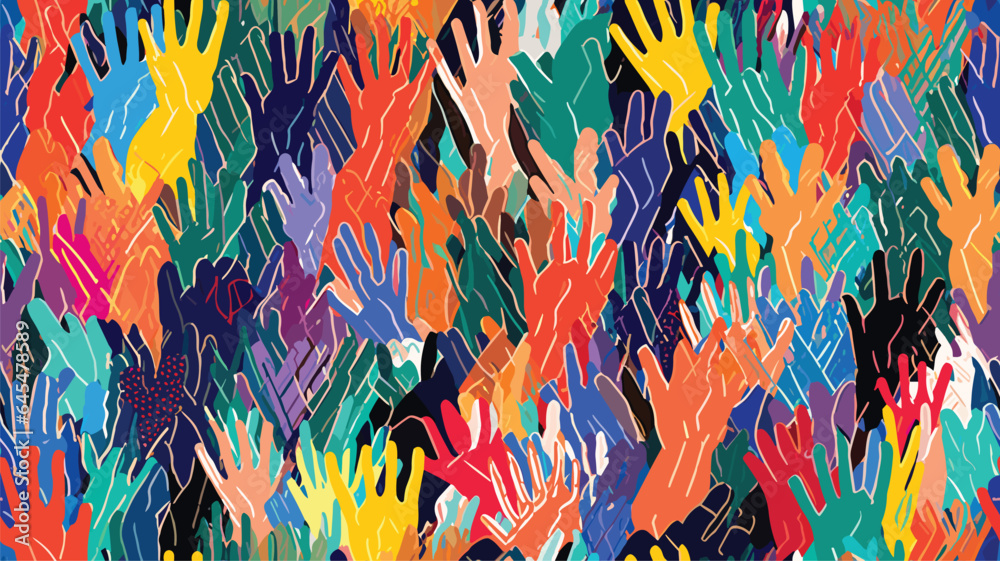 Colorful diverse people hand abstract art seamless pattern. Multi ...