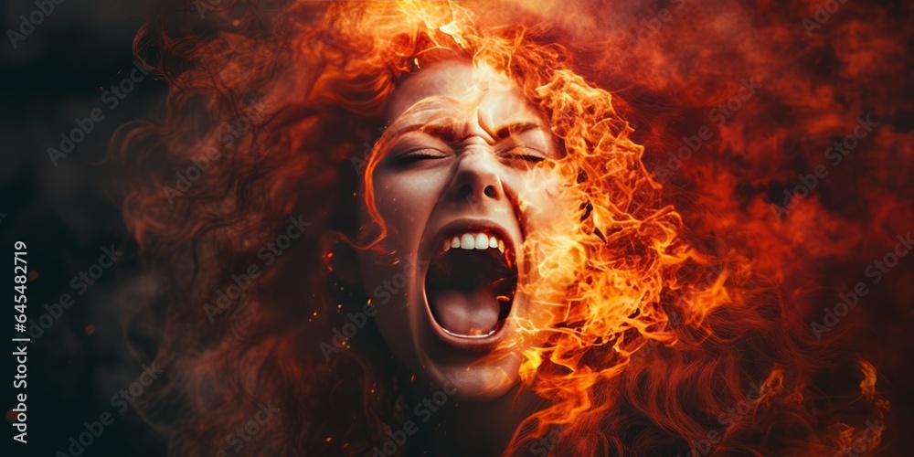 Uncontrollable Fiery Tantrum: A Woman with a Fiery Tongue Standing in ...