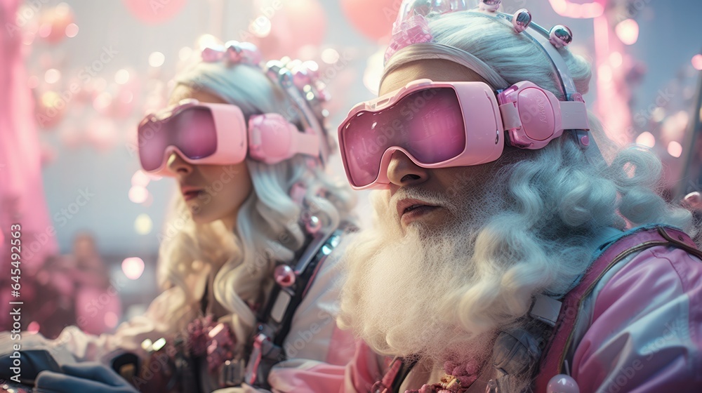 stylish Santa Claus in a trendy rainbow-tinted VR headset joins fashion ...
