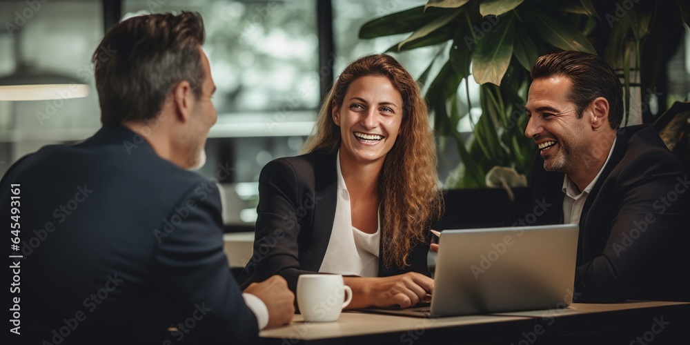 Businesspeople Engage in a Formal Conversation at a Modern Office Table ...