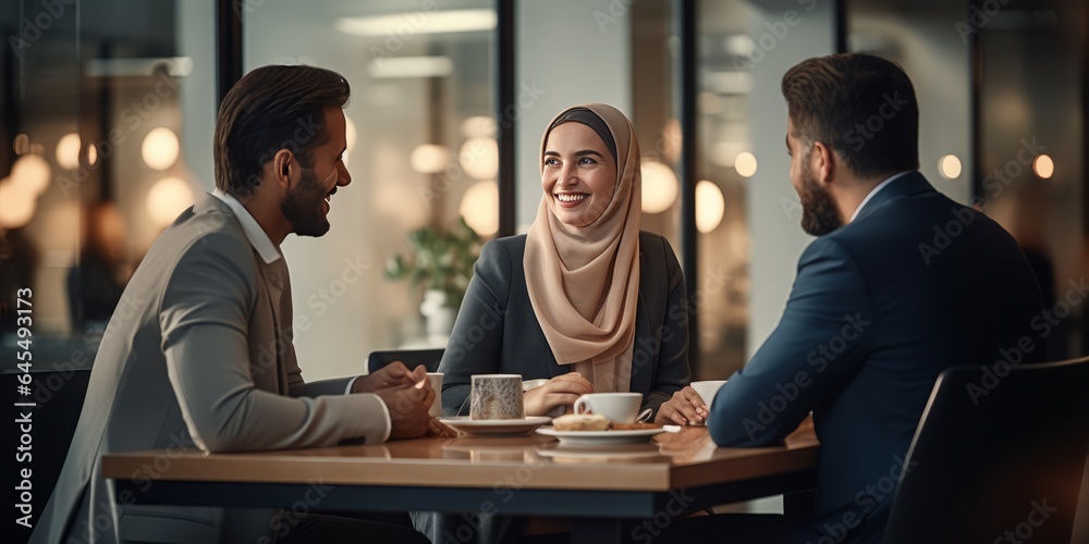Businesspeople Engage in a Formal Conversation at a Modern Office Table ...