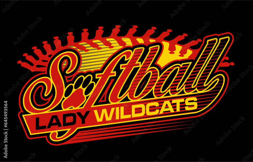 lady wildcats softball team design with paw print and stitches for ...
