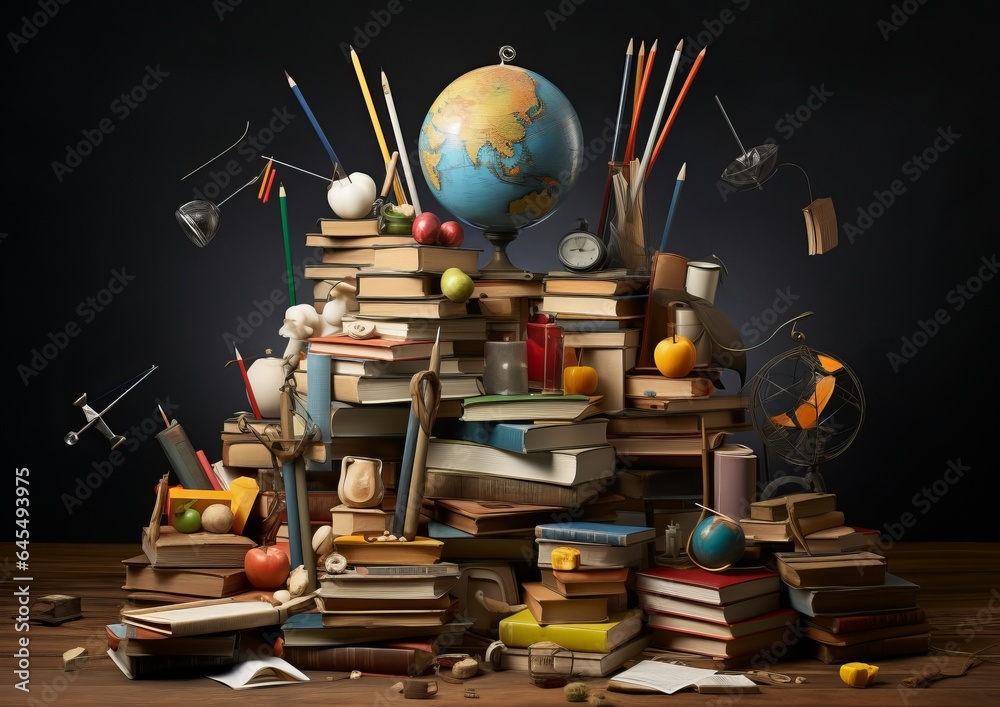 Stack of Various School Supplies Await Excited First Graders, Ready for ...