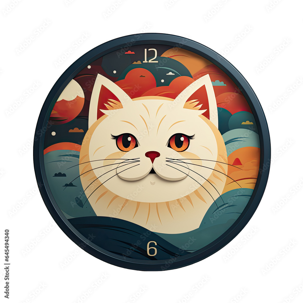 Clock dial with a cat. Cartoon alarm clock with a cat. Children's dial ...