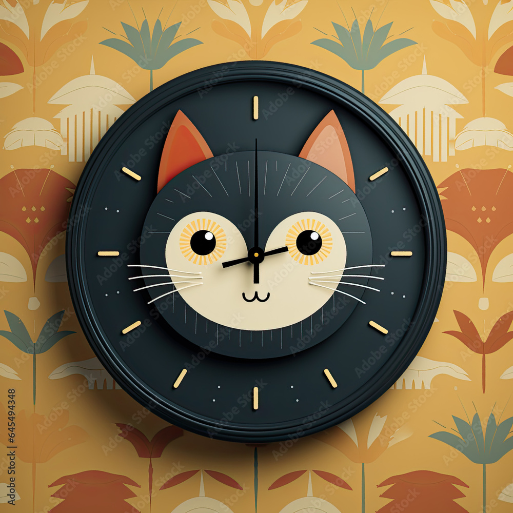 Clock dial with a cat. Cartoon alarm clock with a cat. Children's dial ...