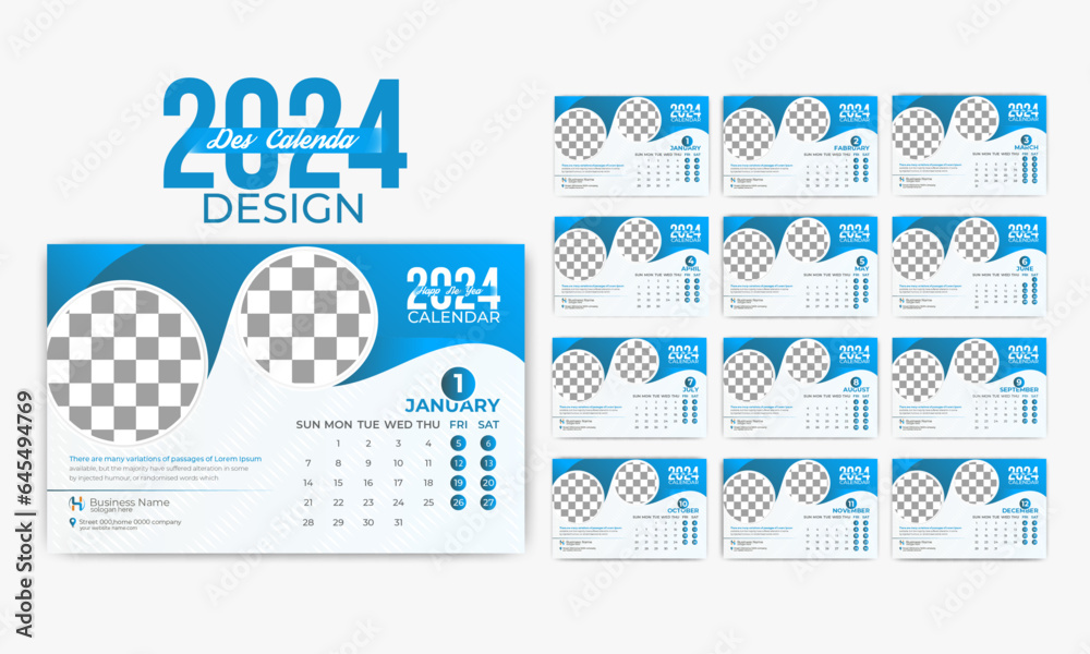 Creative Modern 2024 desk calendar Design Template Features: Fully ...