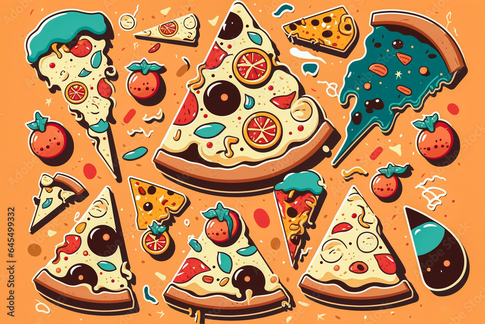 Various pizza concept art. 2D flat design of Italian restaurants and ...