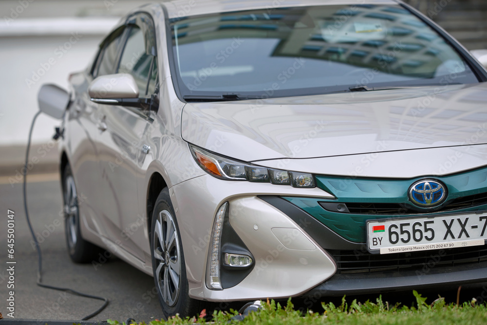 Minsk, Belarus. Aug 27, 2023. Toyota Prius Prime hybrid electric car ...