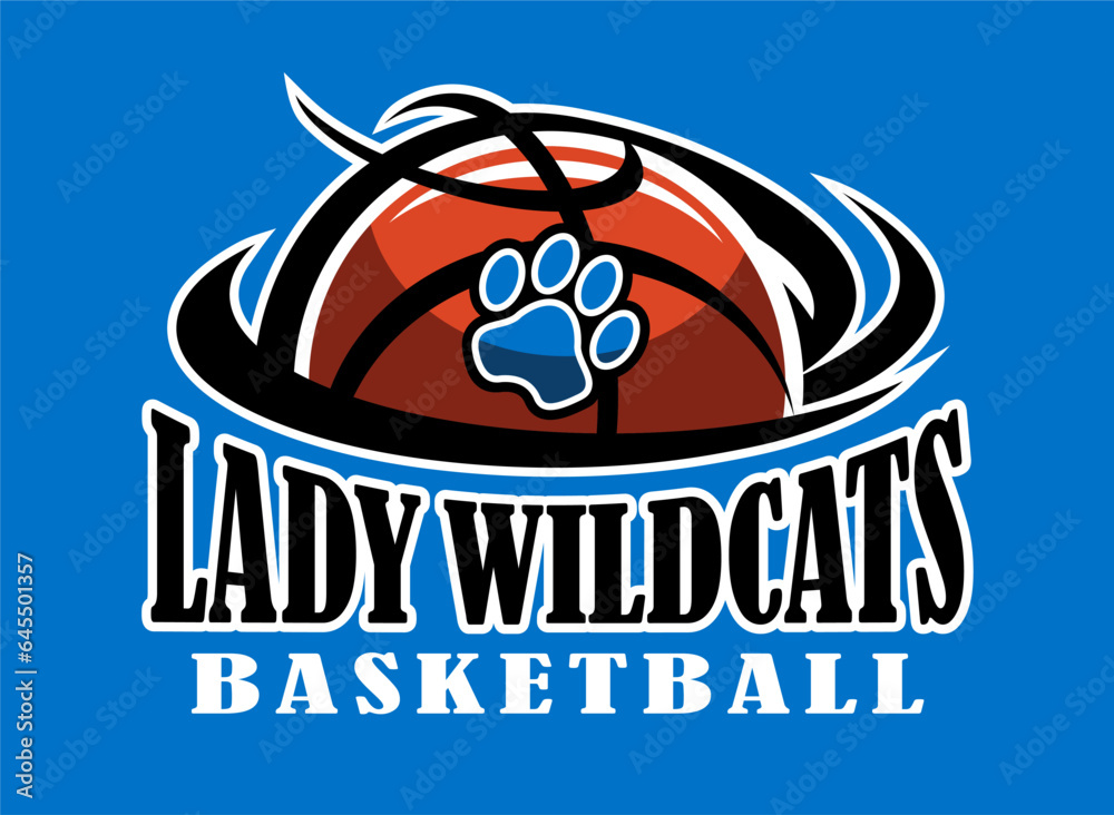 lady wildcats basketball team design with half ball and paw print for ...