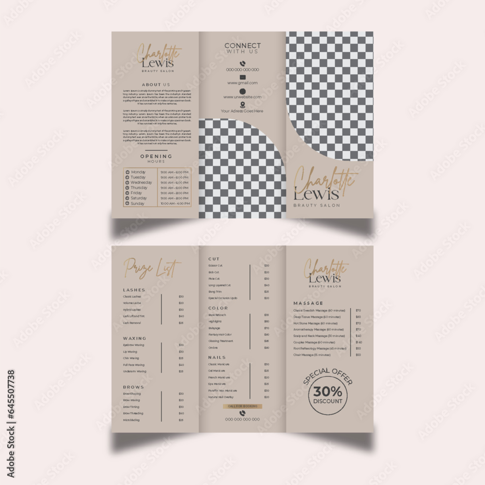 Minimalist Trifold Brochure Template, Editable Beauty Salon Price List ...