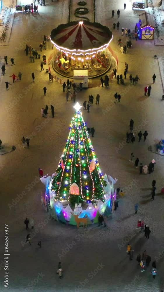 Night time famous christmas crowded market. Christmas Market from above ...