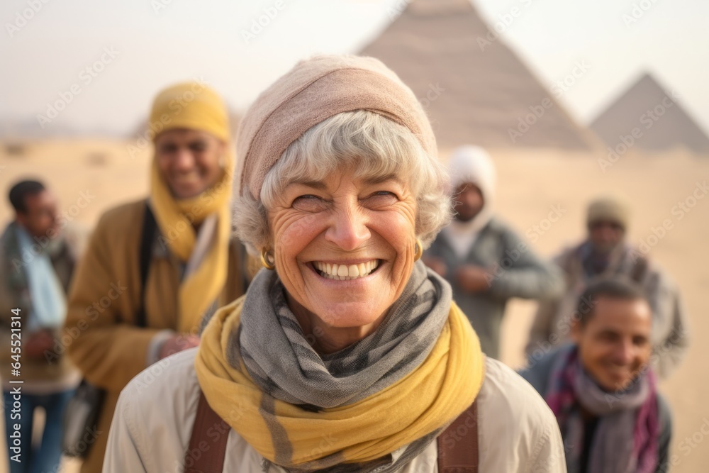 Group portrait photography of a pleased woman in her 50s that is ...