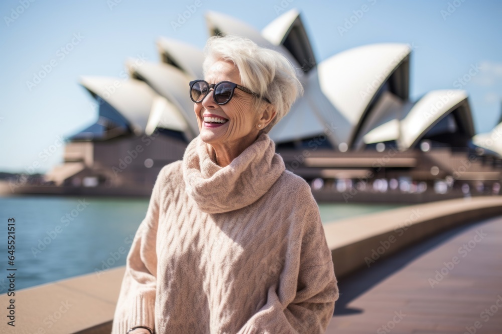 Lifestyle portrait photography of a pleased woman in her 60s that is ...