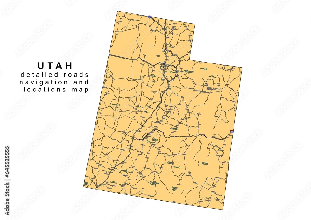 Utah USA detailed roads navigation and locations map Stock Illustration ...