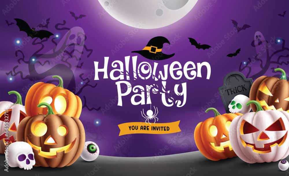 Halloween party text vector design. Halloween party invitation card in ...